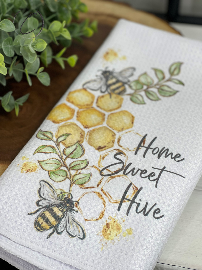 Home Sweet Hive Honeycomb Waffle Weave Tea Towel – Sweet Sunshine